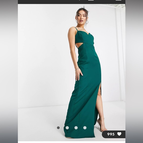 ASOS | Dresses | Dark Green Floor Length Side Cutout High Slit Dress ...
